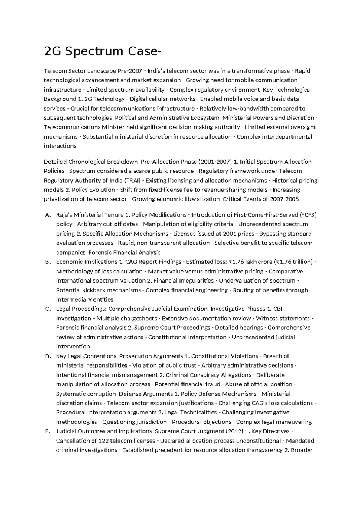 2G Spectrum Allocation Controversy: Legal Insights & Implications - Studocu