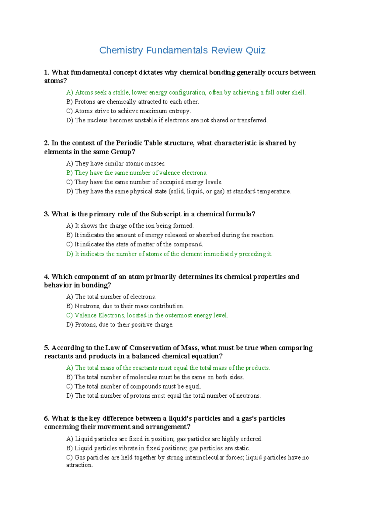 Chemistry Fundamentals Review Quiz 1 - Exam Prep - Studocu