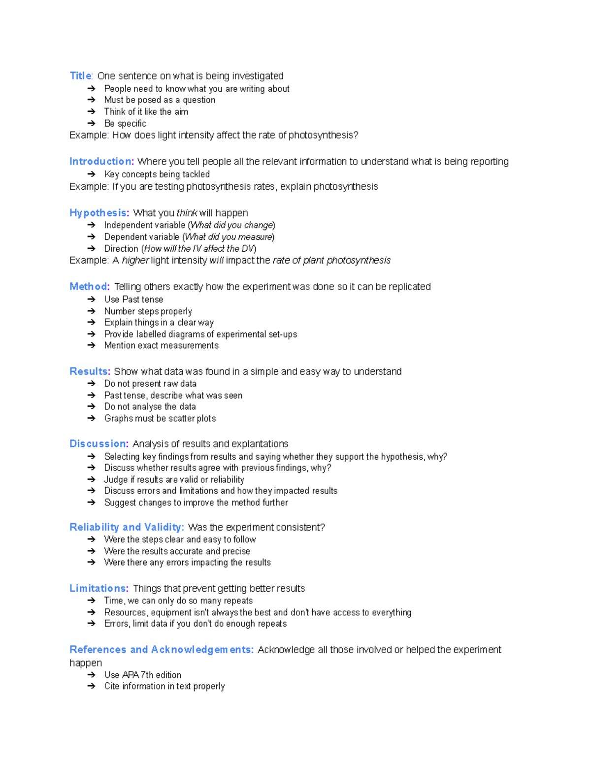 Biology 3 4 - Experimental Report Structure and Guidelines - Studocu