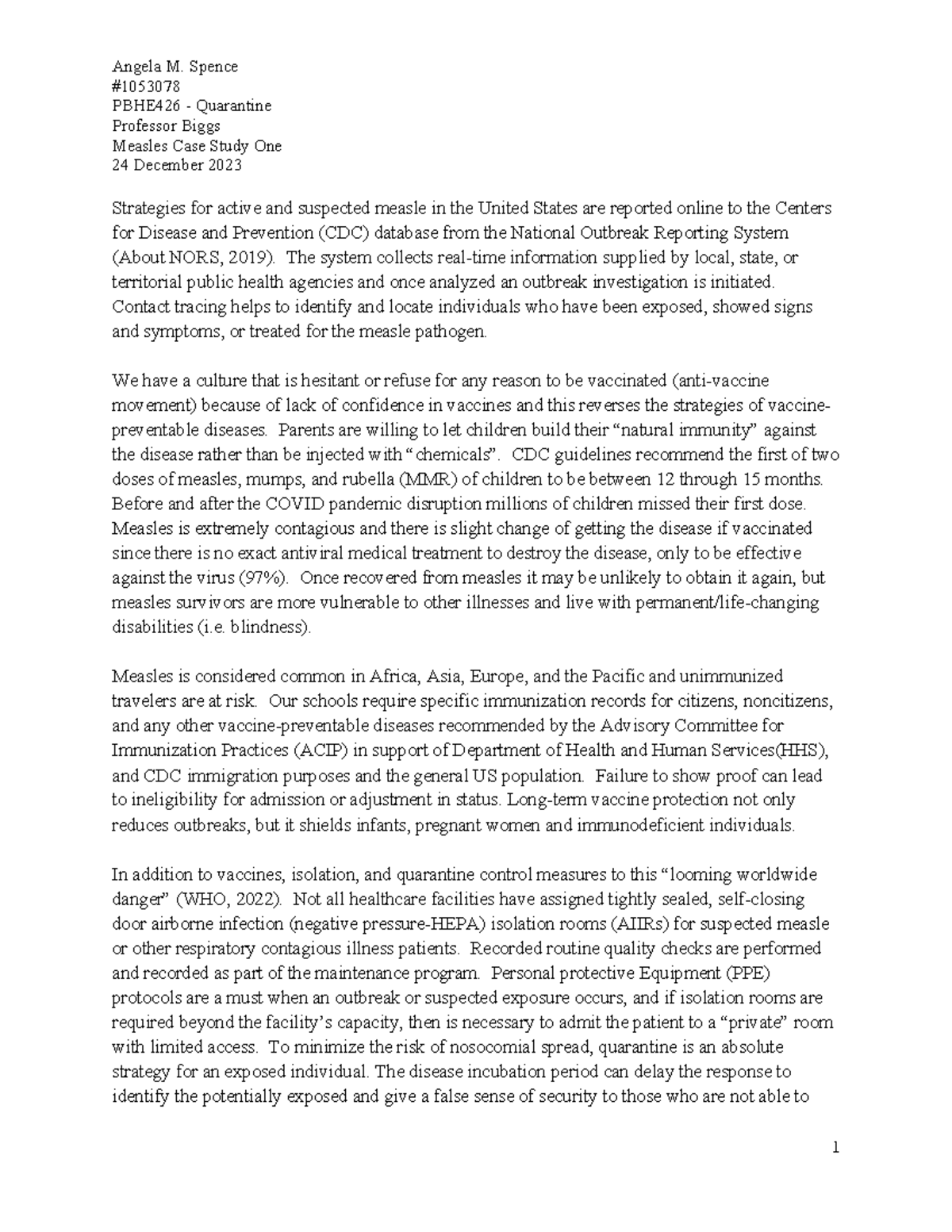 PBHE426 - M Measles Outbreak Case Study Report - Studocu