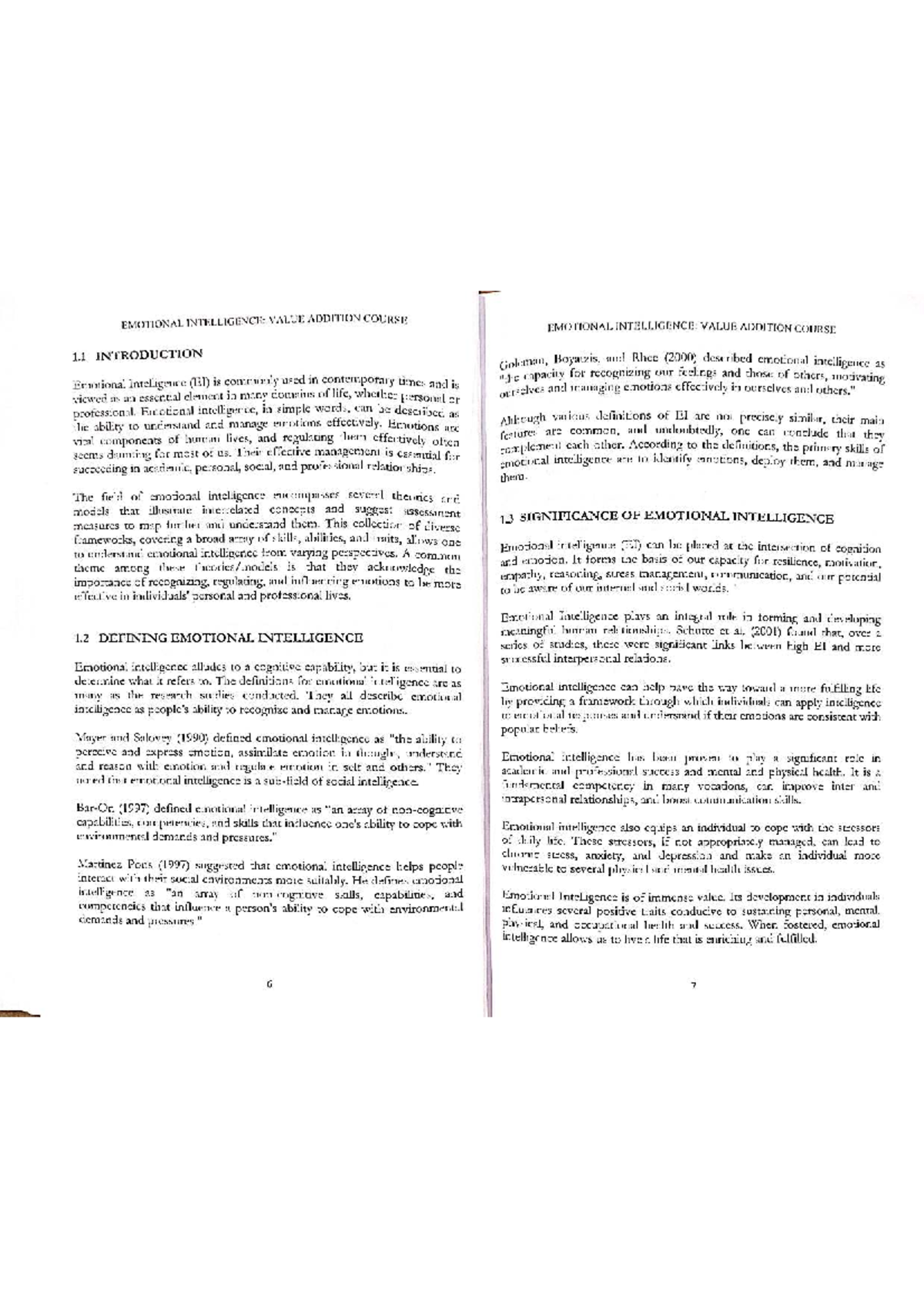 EMOTIONAL INTELLIGENCE: VALUE ADDITION COURSE NOTES - Studocu
