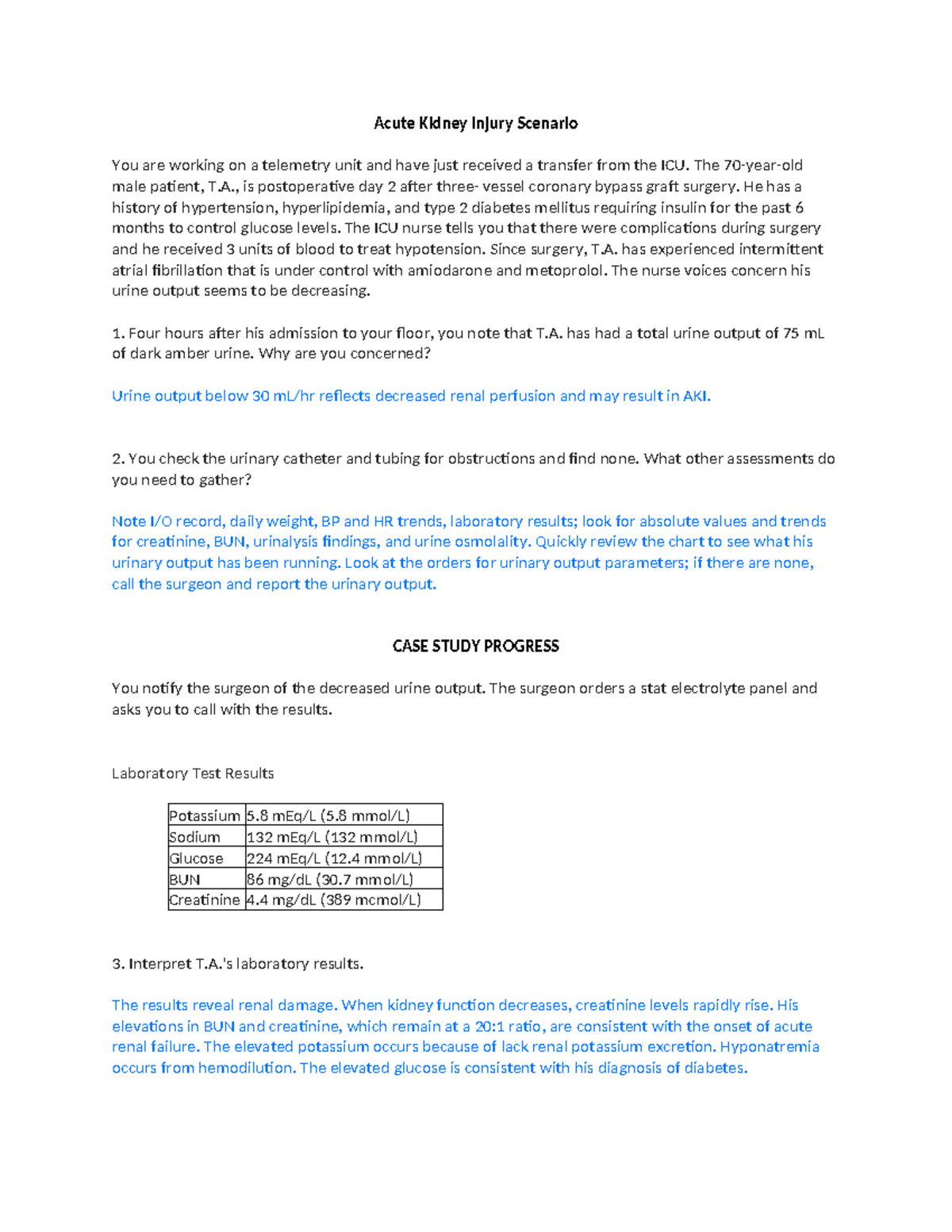 Acute Kidney Injury Case Study: Postoperative Patient Management - Studocu