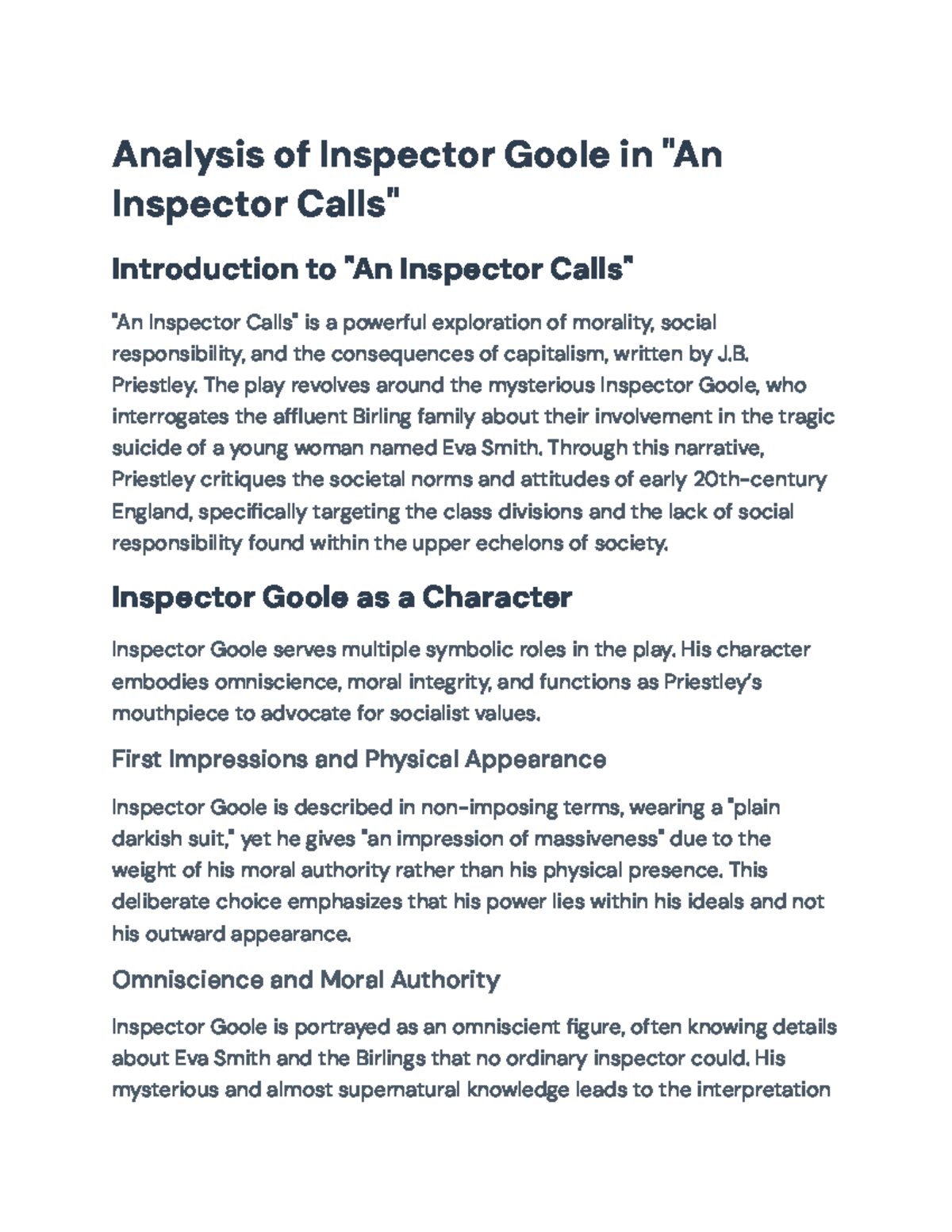 Analysis of Inspector Goole in J.B. Priestley's "An Inspector Calls ...
