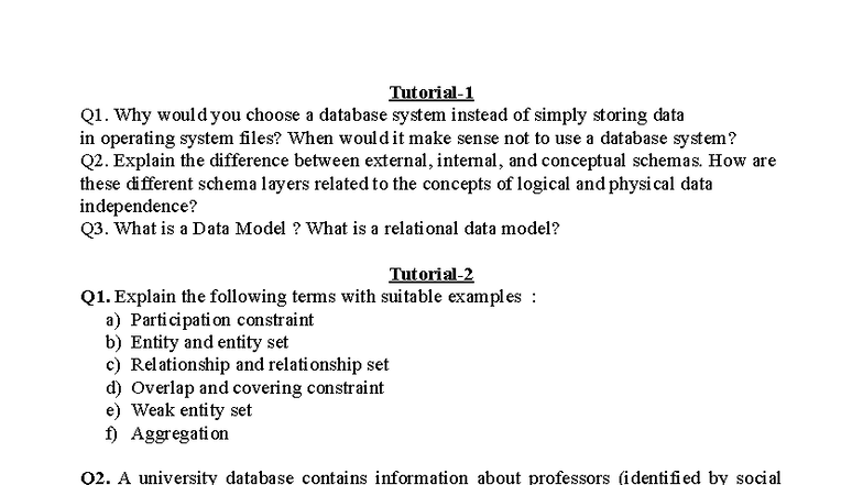 DBMS Tutorial: Practice Questions and Concepts for Exam Preparation ...