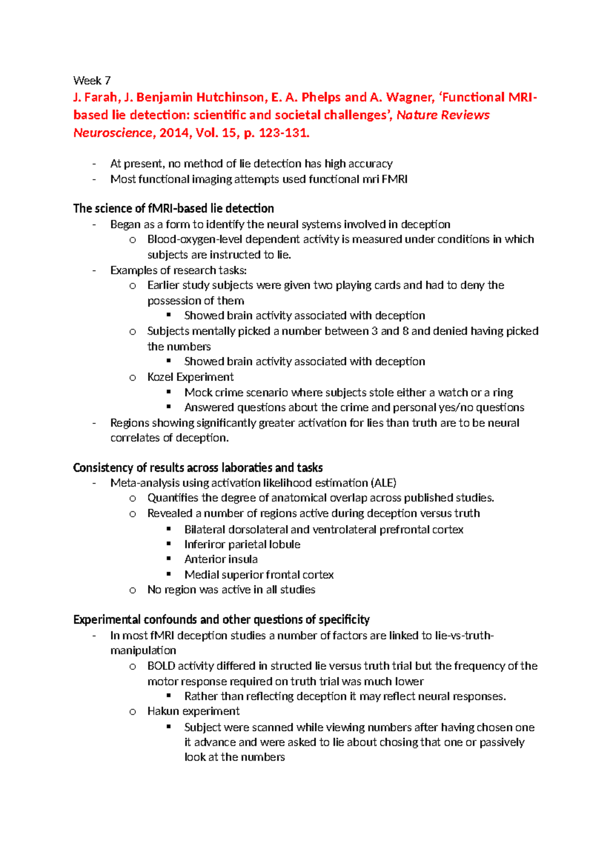 Law and Neuroscience (Week 7): fMRI Lie Detection Insights and ...