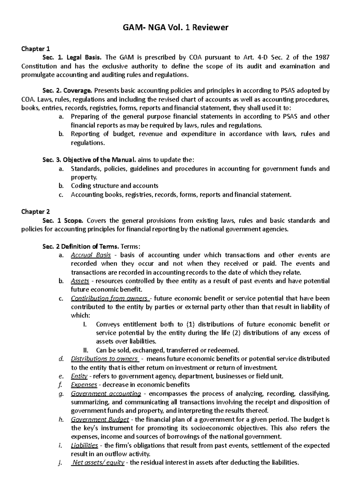 GAM-NGA volume 1 - GAM- NGA Vol. 1 Reviewer Chapter 1 Sec. 1. Legal ...