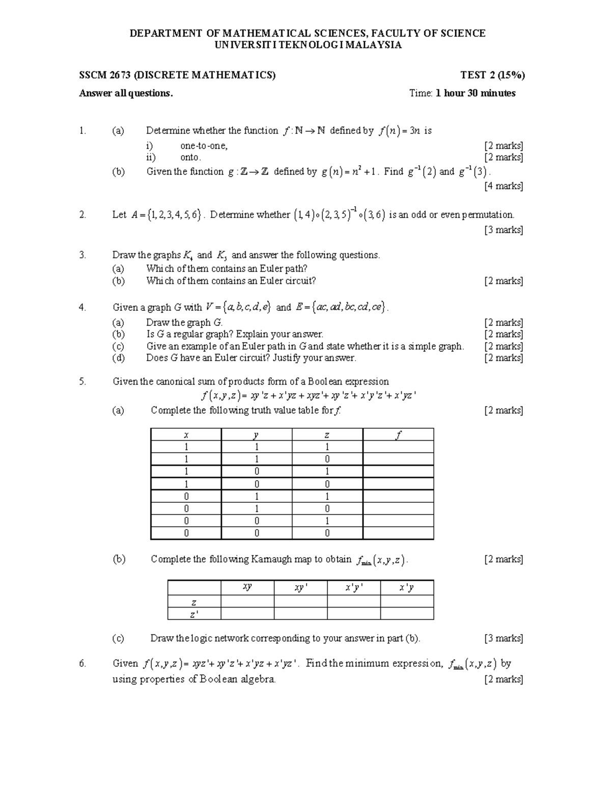 SSCM2673 Discrete Mathematics Test 2 Questions and Solutions - Studocu