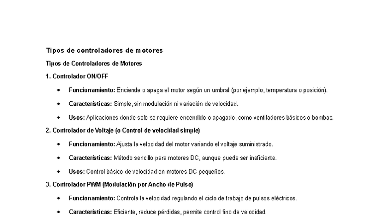 Tipos de Controladores de Motores: Funcionamiento y Usos - Studocu