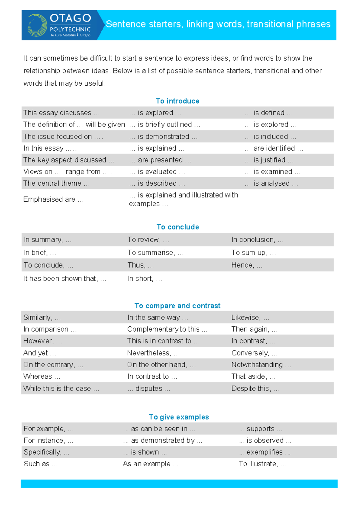 Sentence starters linking words transitional phrases 2018 - It can ...