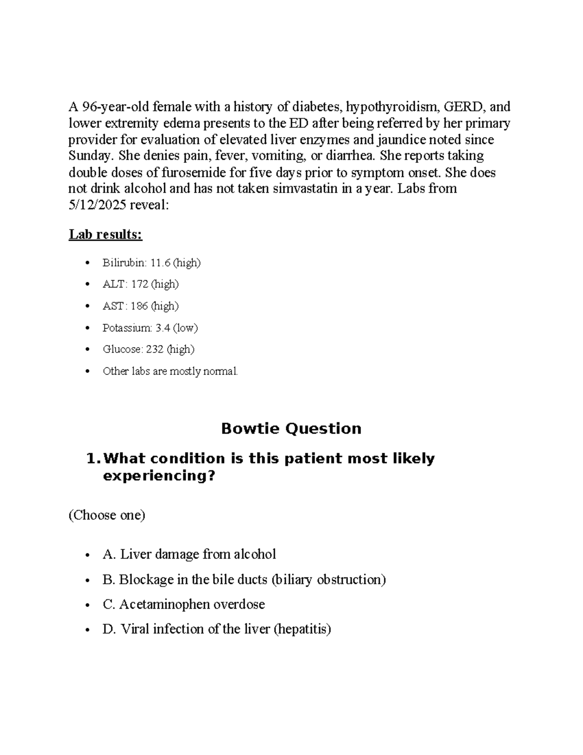 ED Case Study: Elevated Liver Enzymes & Jaundice Evaluation - Studocu
