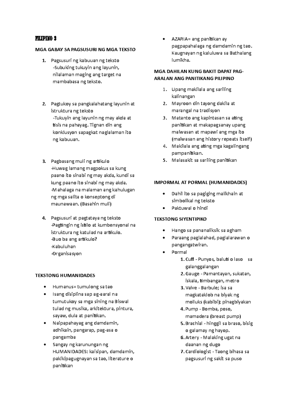 FILIPINO 3 MGA GABAY SA PAGSUSURI NG MGA TEKSTO AT PAGSULAT - Studocu