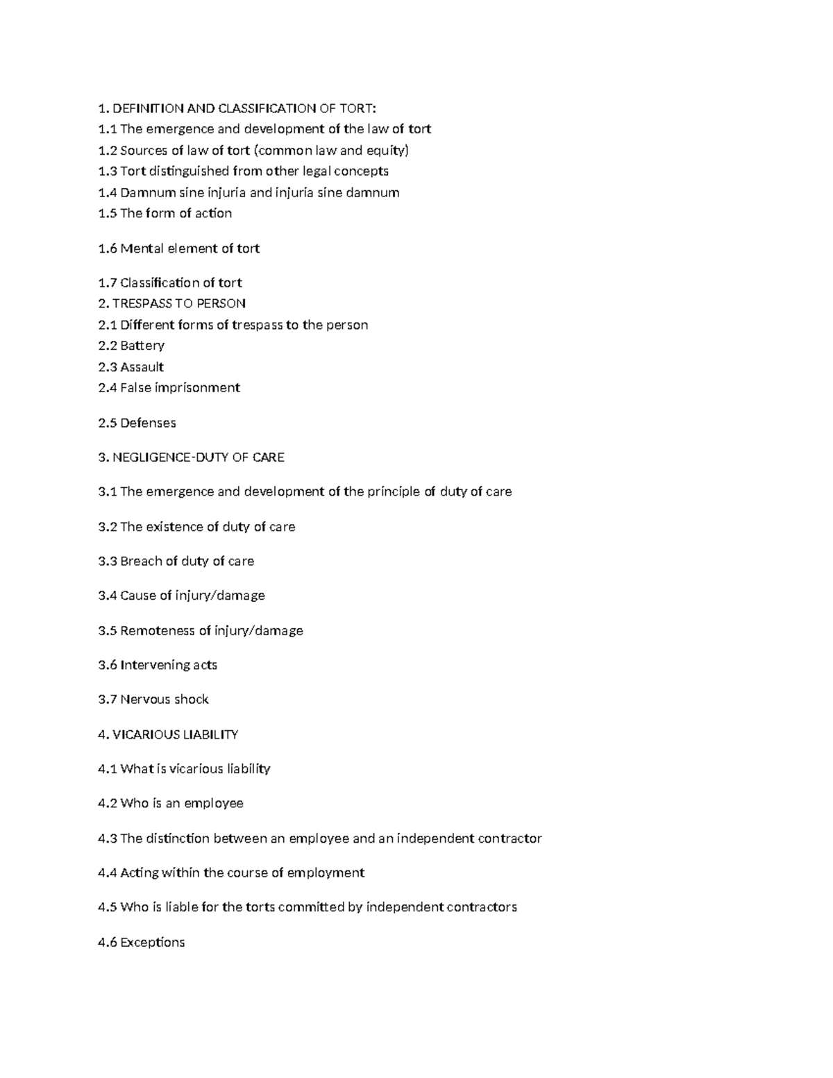 TORT LAW 101: Definition, Classification, and Key Concepts - Studocu