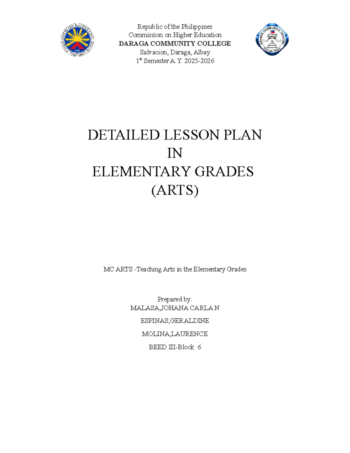 Detailed Lesson Plan in Arts for Grade 2 (MC ARTS) - Studocu