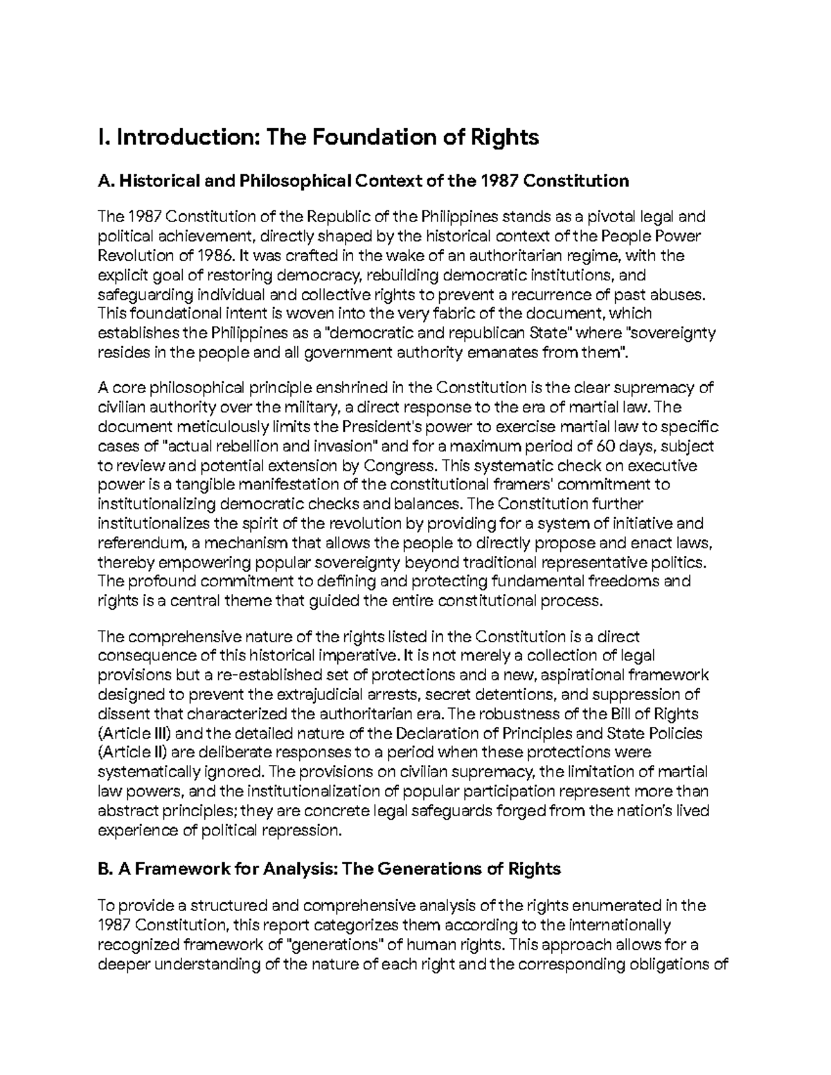 Analysis of Human Rights Framework in the 1987 Philippine Constitution ...