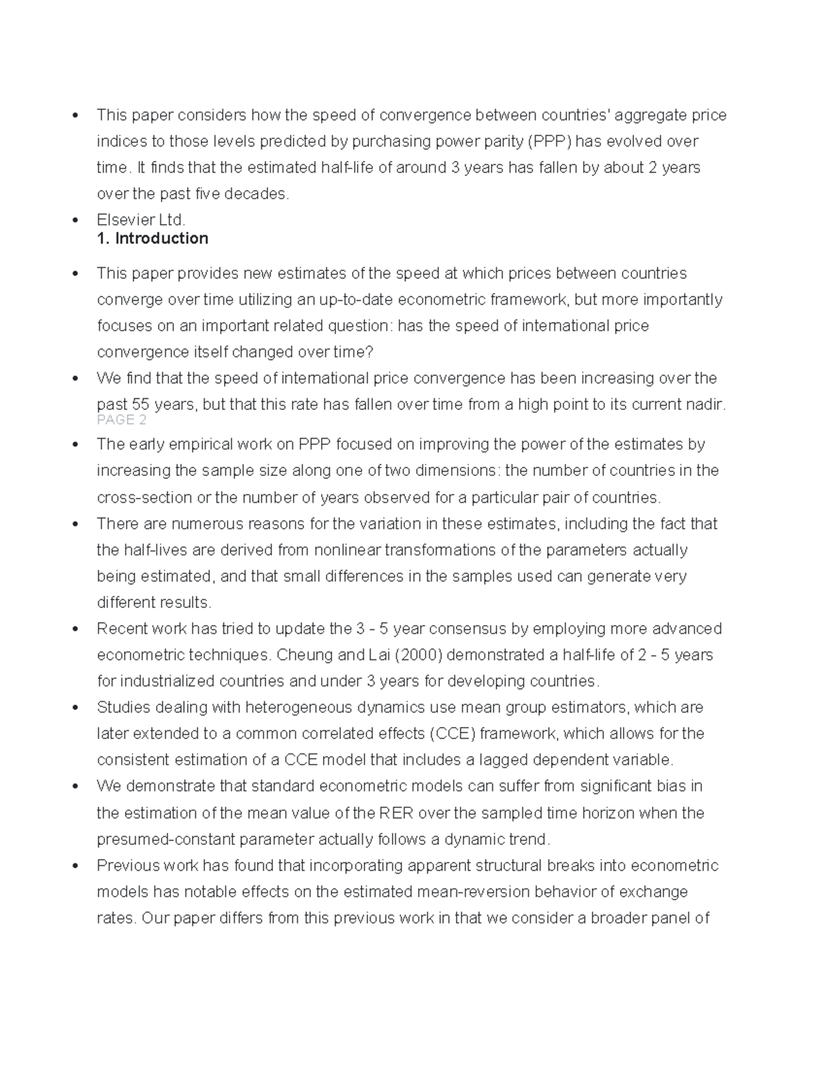 International Price Convergence Analysis: Speed Trends Over 55 Years ...