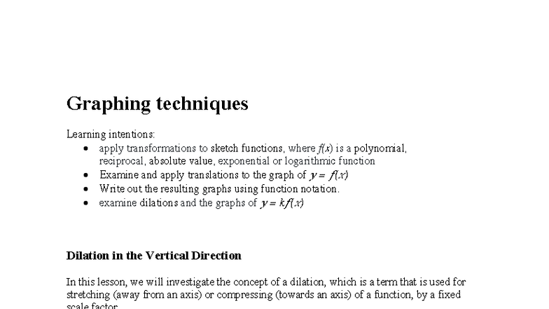 Graphing Techniques: Vertical Dilations & Transformations (MATH 101 ...