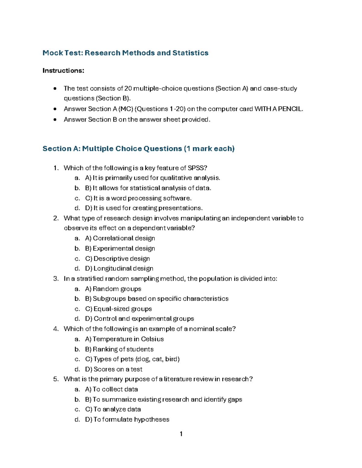 PSRM 3714 Semester Mock Test 2 - Mock Test: Research Methods and ...