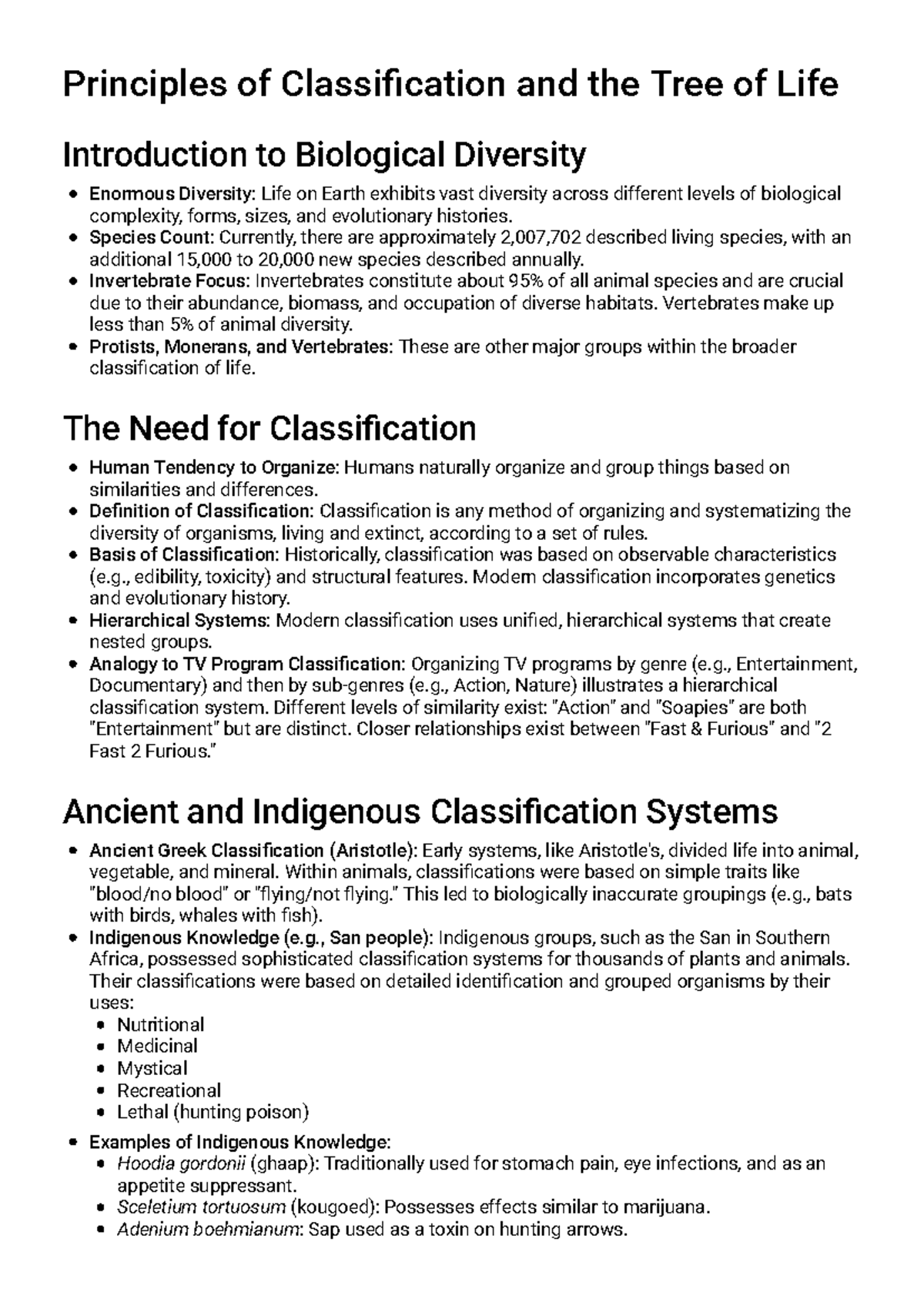 Lecture 1 Study Guide: Principles of Classification & Tree of Life ...