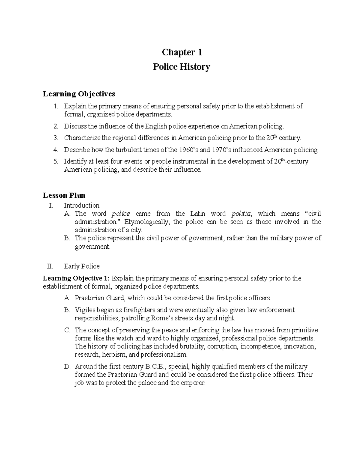 Ch 1 Student Notes - police history - Chapter 1 Police History Learning ...
