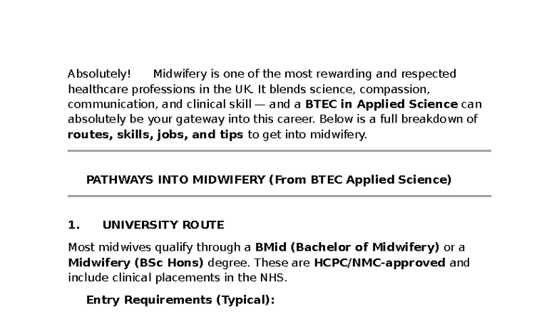 Midwifery Pathways: University & Apprenticeship Routes (BTEC Applied ...