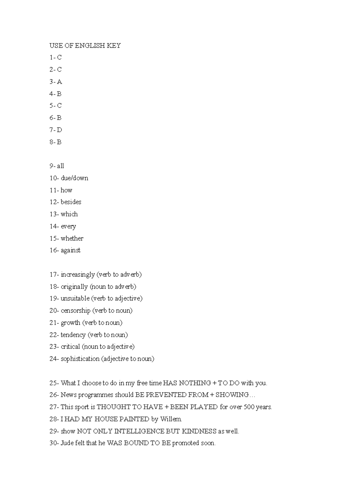 USE OF ENGLISH PRACTICE - 1 (ANSWERS) - Studocu