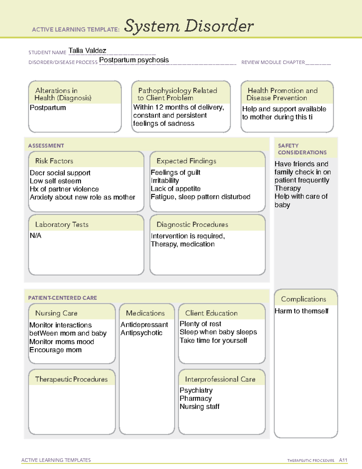Active Learning Template: Therapeutic Procedure System Disorder - Studocu