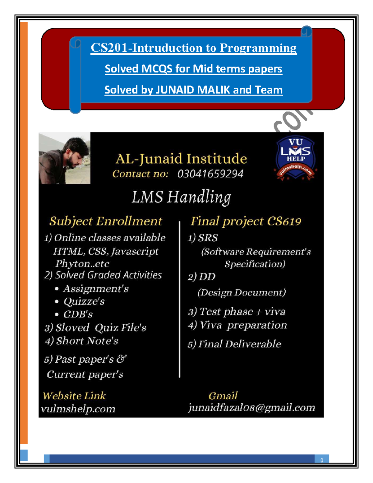 CS201 Midterm Solved MCQs by Junaid Malik and Team - Studocu