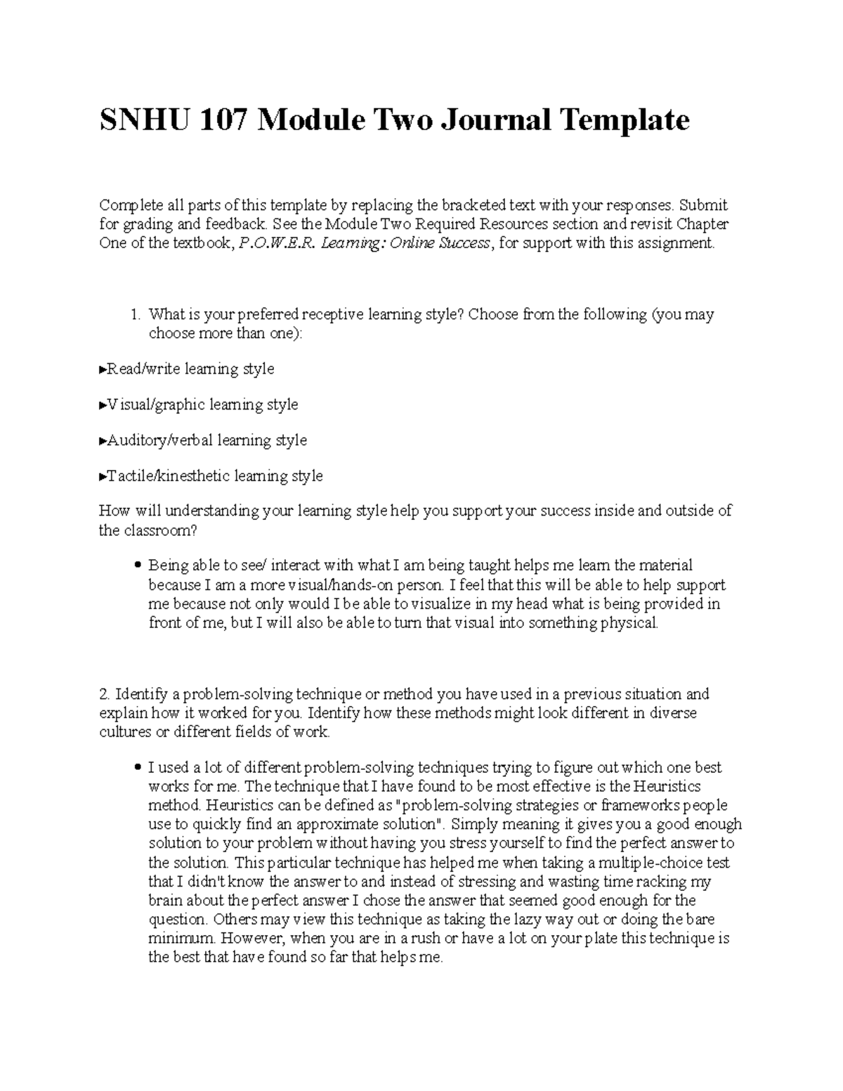 SNHU 107 Module 2 Journal Assignment - SNHU 107 Module Two Journal ...