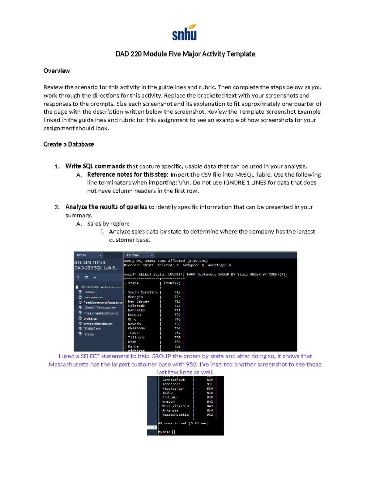 DAD 220 Module Five Major Activity Template Anastacia Spencer - DAD 220 ...