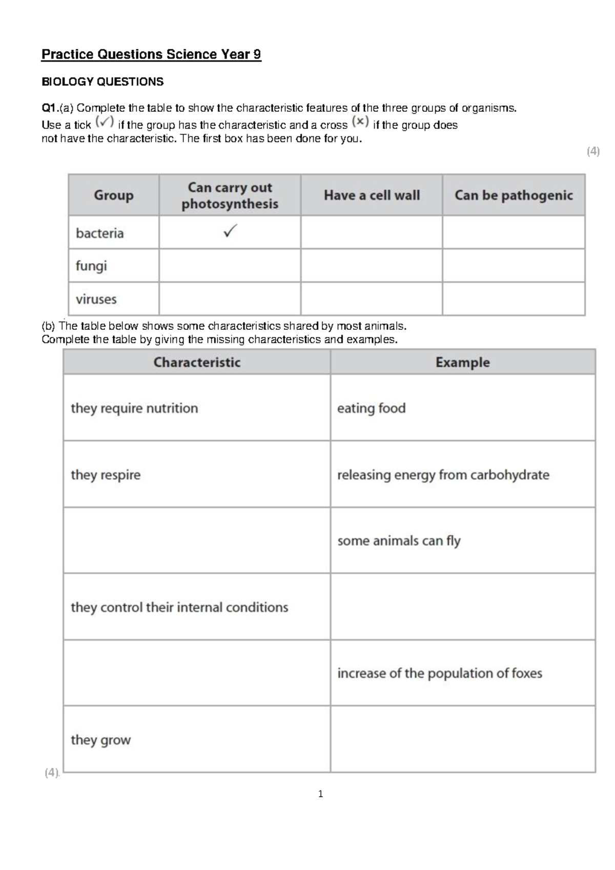 Year 9 Science Revision: Biology, Chemistry, and Physics Questions ...