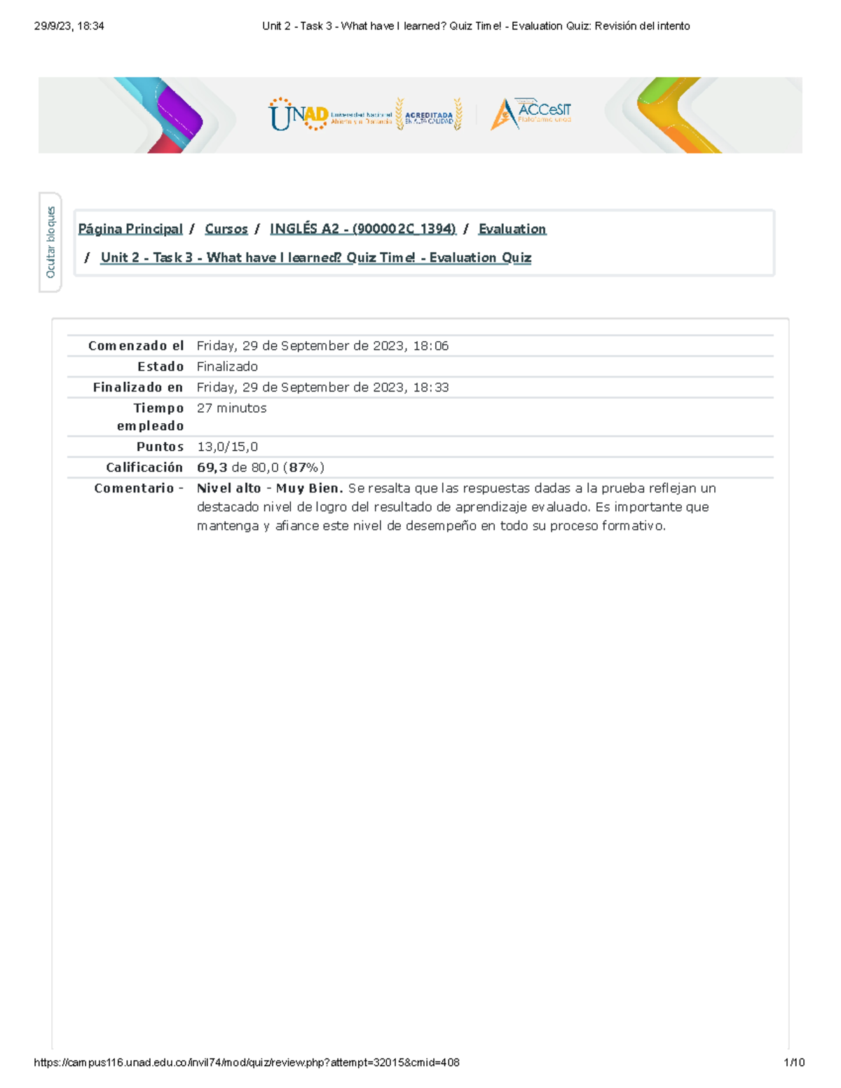 Unit 2 - Task 3 - Quiz Evaluation: What Have I Learned? (900002C_1394 ...