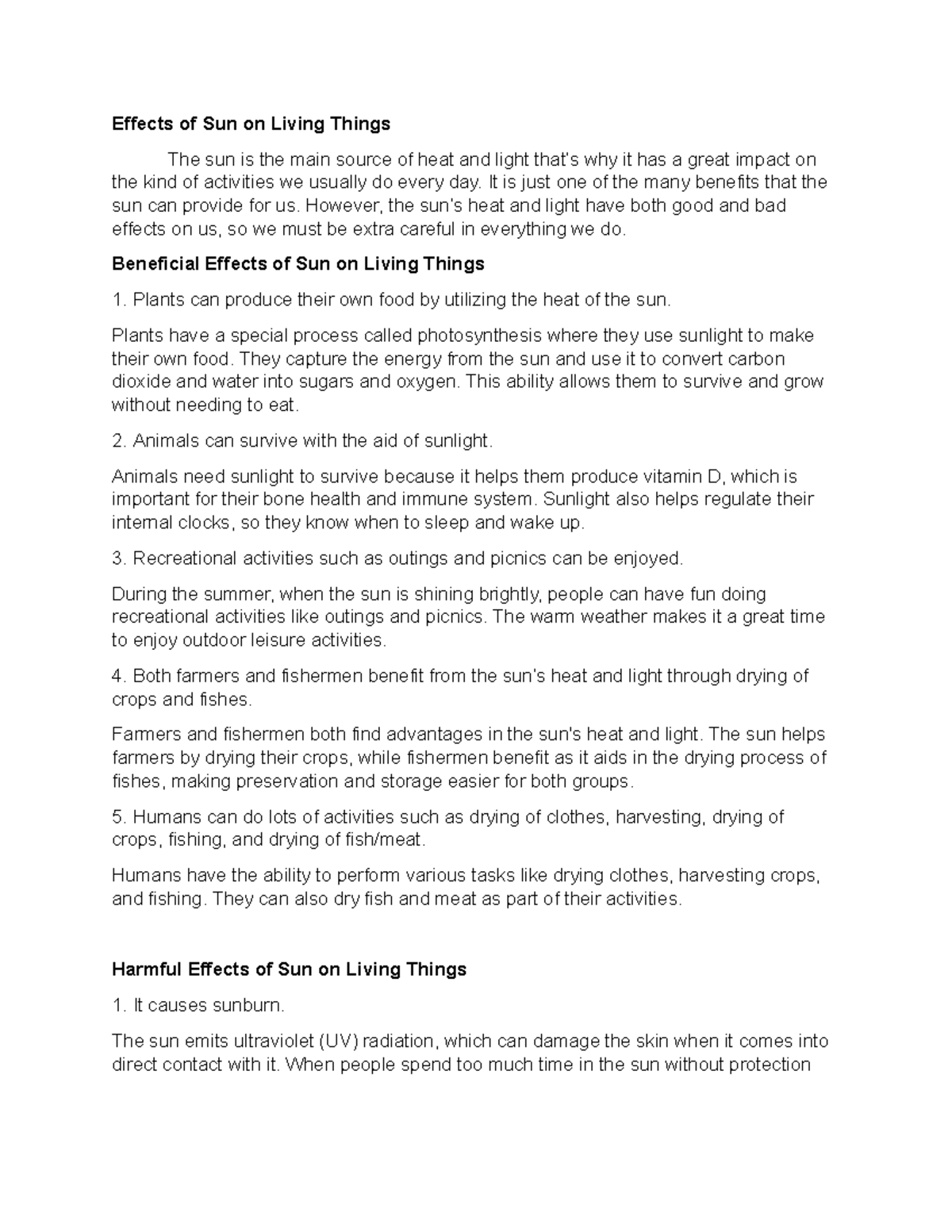 Module Effects of the Sun on Living Things: Benefits and Drawbacks ...