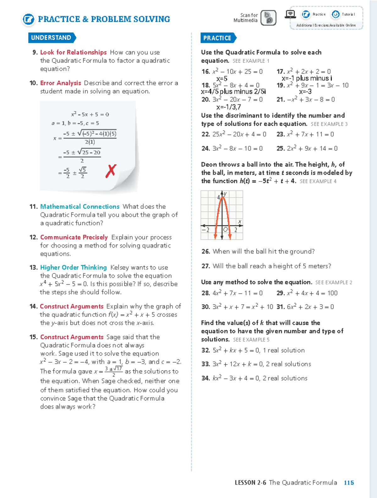 Quadratic Formula Practice Problems & Error Analysis (MATH 115) - Studocu