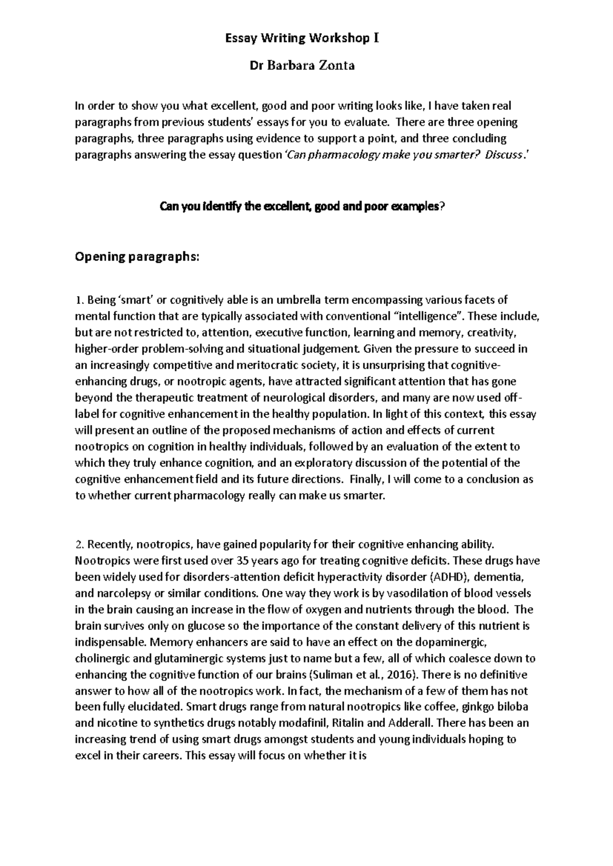 Essay Writing Workshop I: Evaluating Nootropics and Cognitive ...