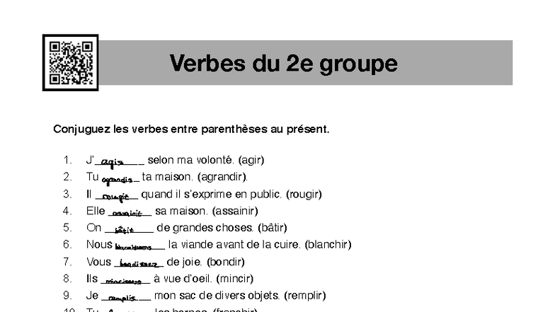 Conjugaison des Verbes du 2e Groupe - Exercices DE RÉ - Studocu