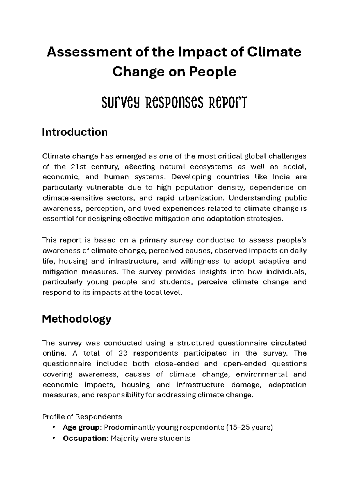Assessment of Climate Change Awareness: Survey Responses Report - Studocu