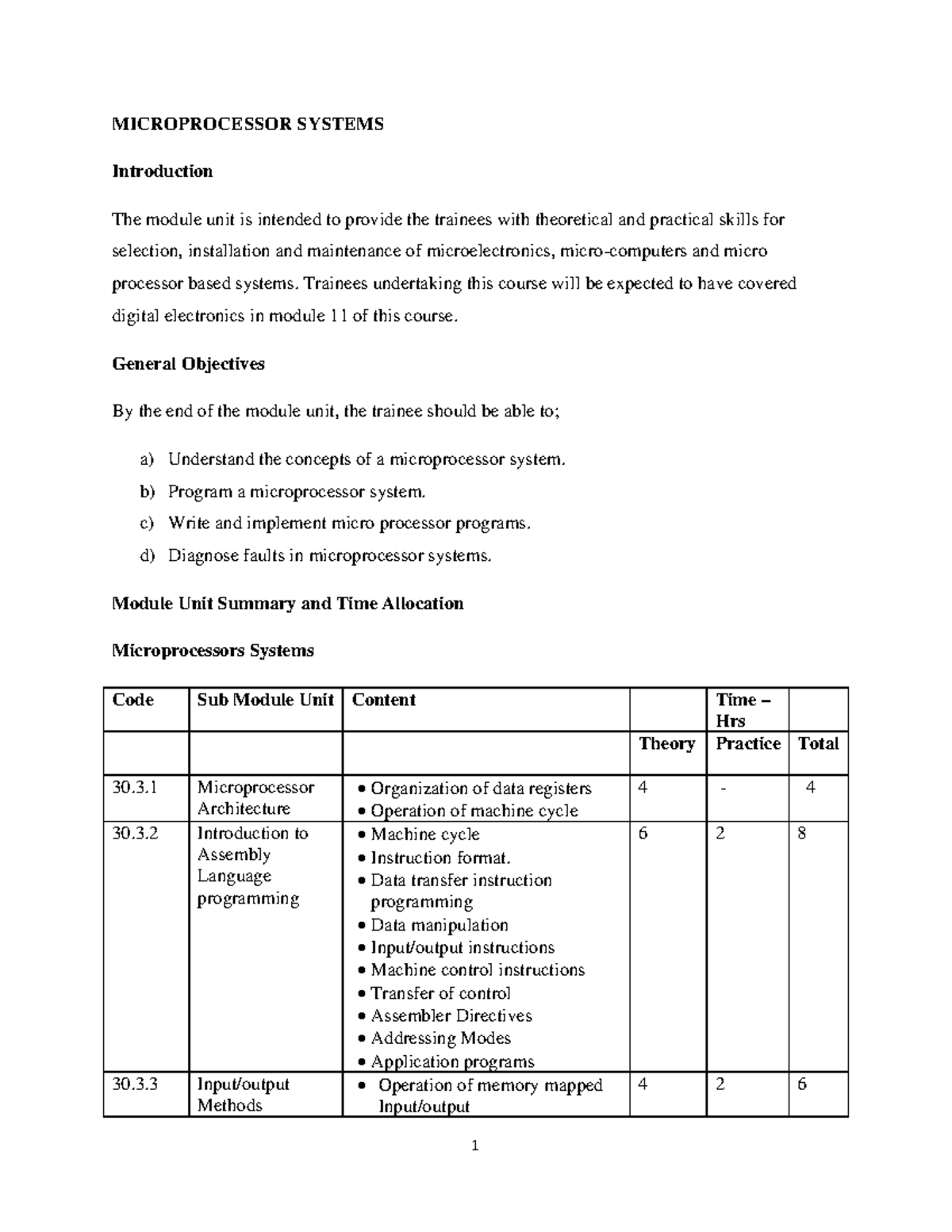 Microprocessor Systems - KICD Syllabus Overview and Objectives - Studocu