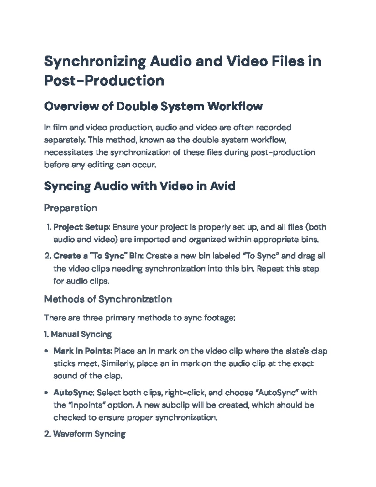 Audio-Video Synchronization Guide for Avid Editing Workflows ...