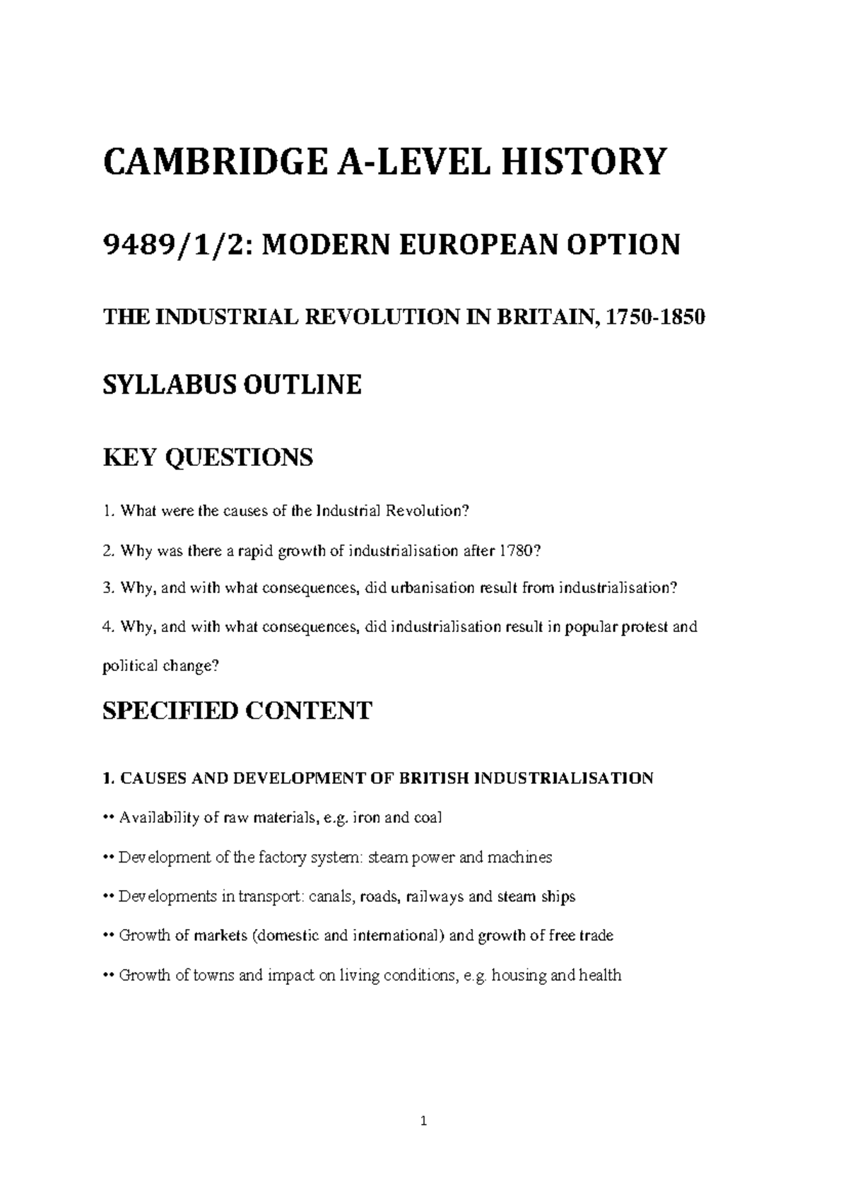 Industrial Revolution in Britain: A-Level History Study Guide (9489 ...