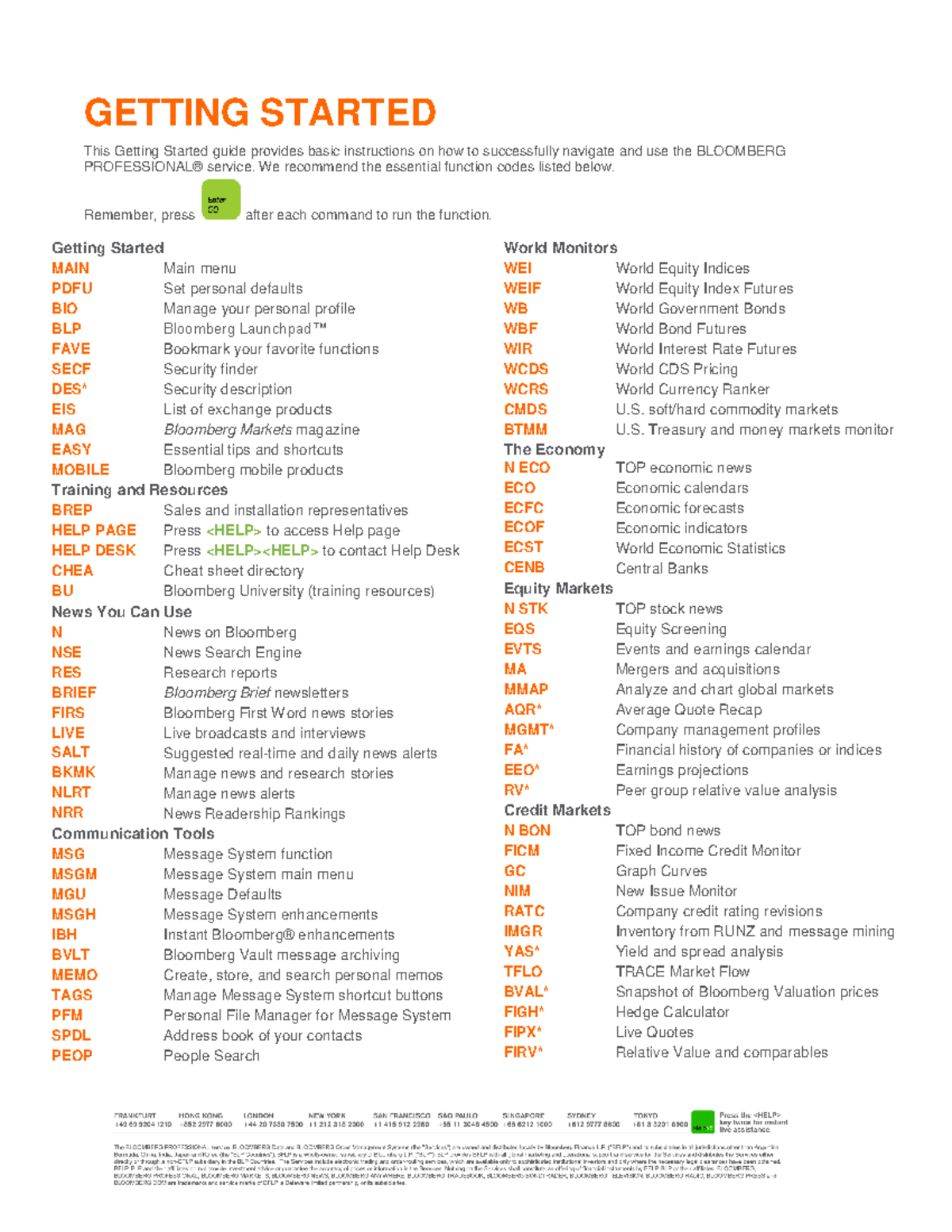 Bloomberg Professional® Cheat Sheet: Essential Functions Guide - Studocu
