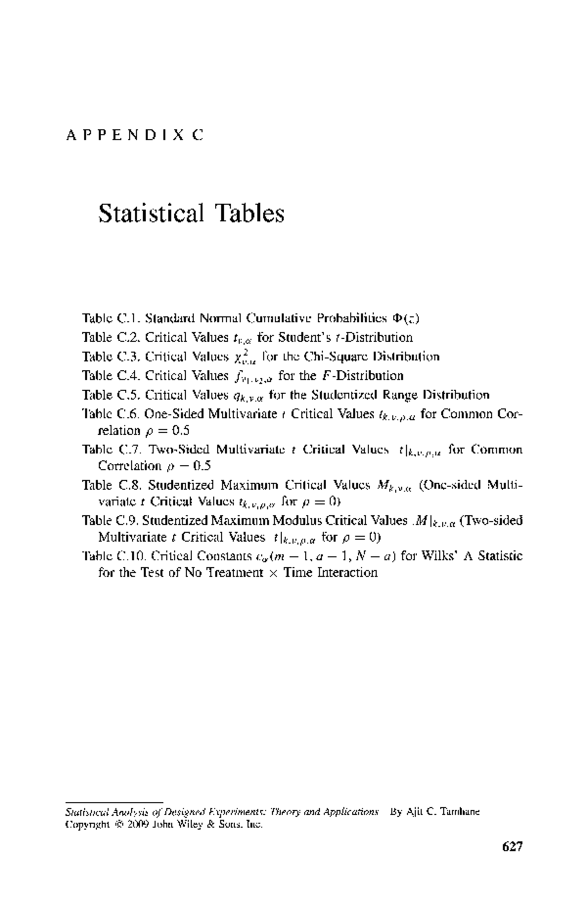 Statistical Tables - stats table - A P P E N D I X C Statistical Tables ...