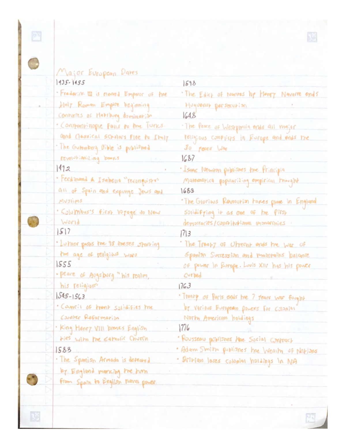 Key Historical Events from 1492 to 1615 - Studocu