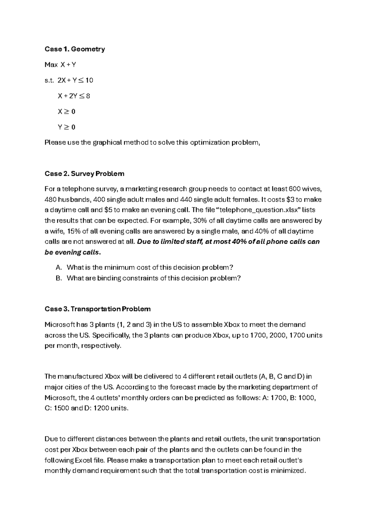 Linear Optimization Cases: Geometry, Survey, & Transportation Problems - Studocu