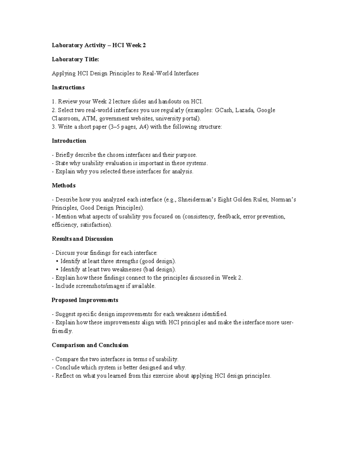 HCI 101 Week 2 Lab: Analyzing Interface Design Principles - Studocu