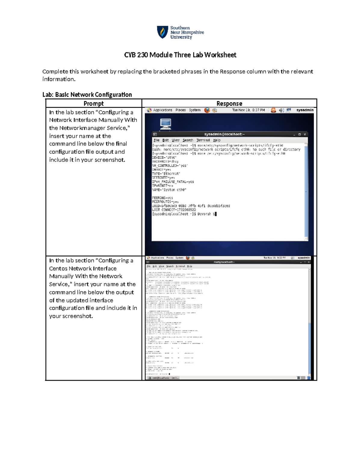 CYB 230 Module 3 Lab Worksheet on Network Configurations & Security ...