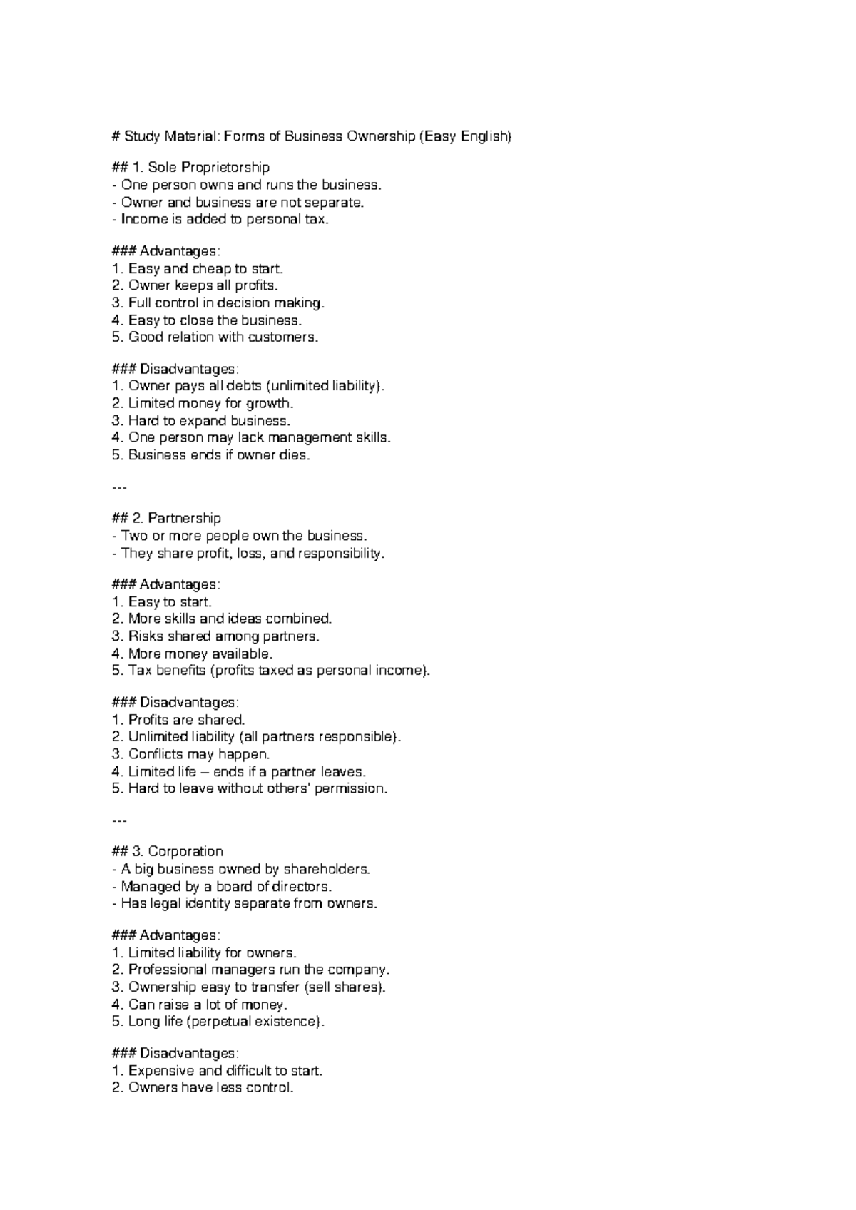 Business Ownership Overview (Easy English) - Studocu