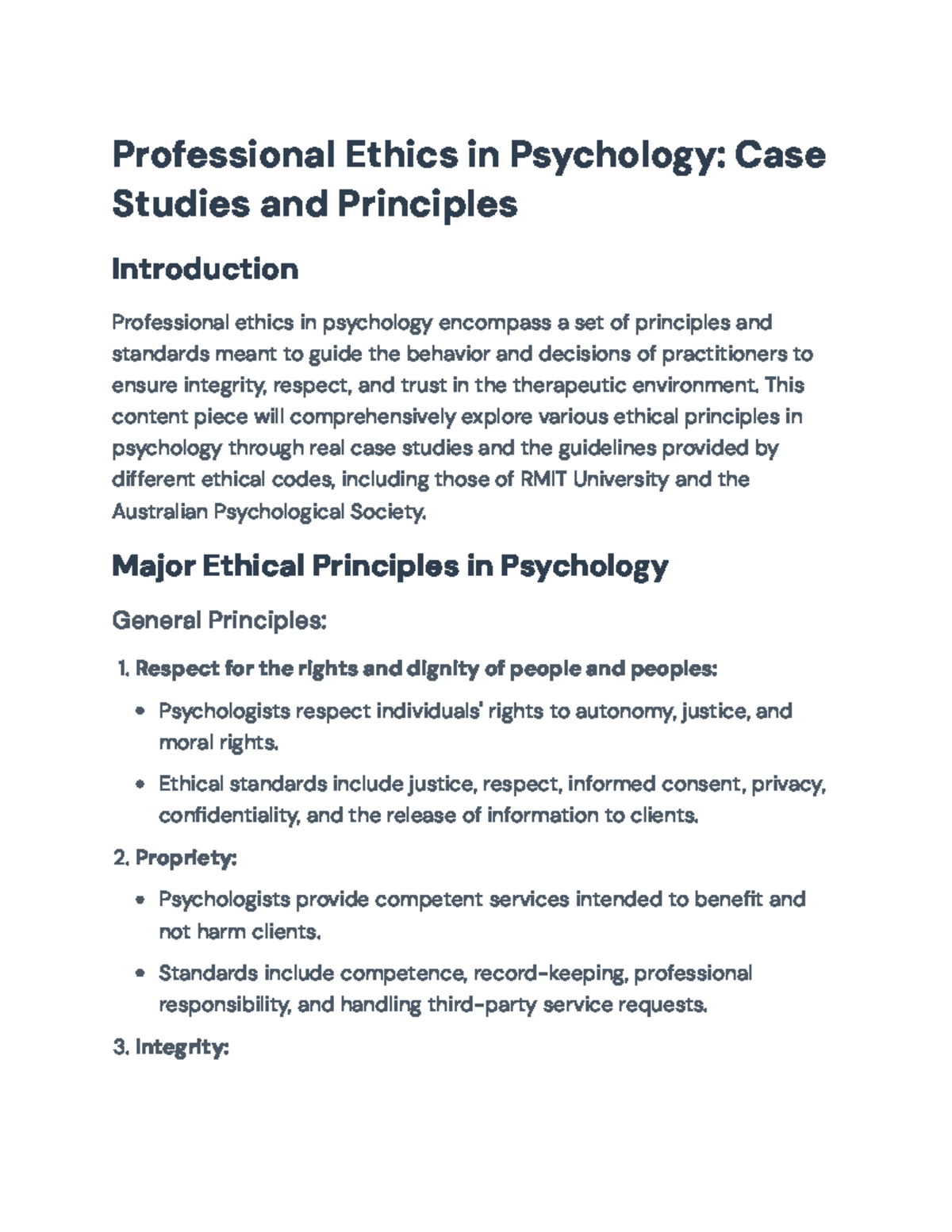 Professional Ethics in Psychology: Case Studies & Principles Analysis ...
