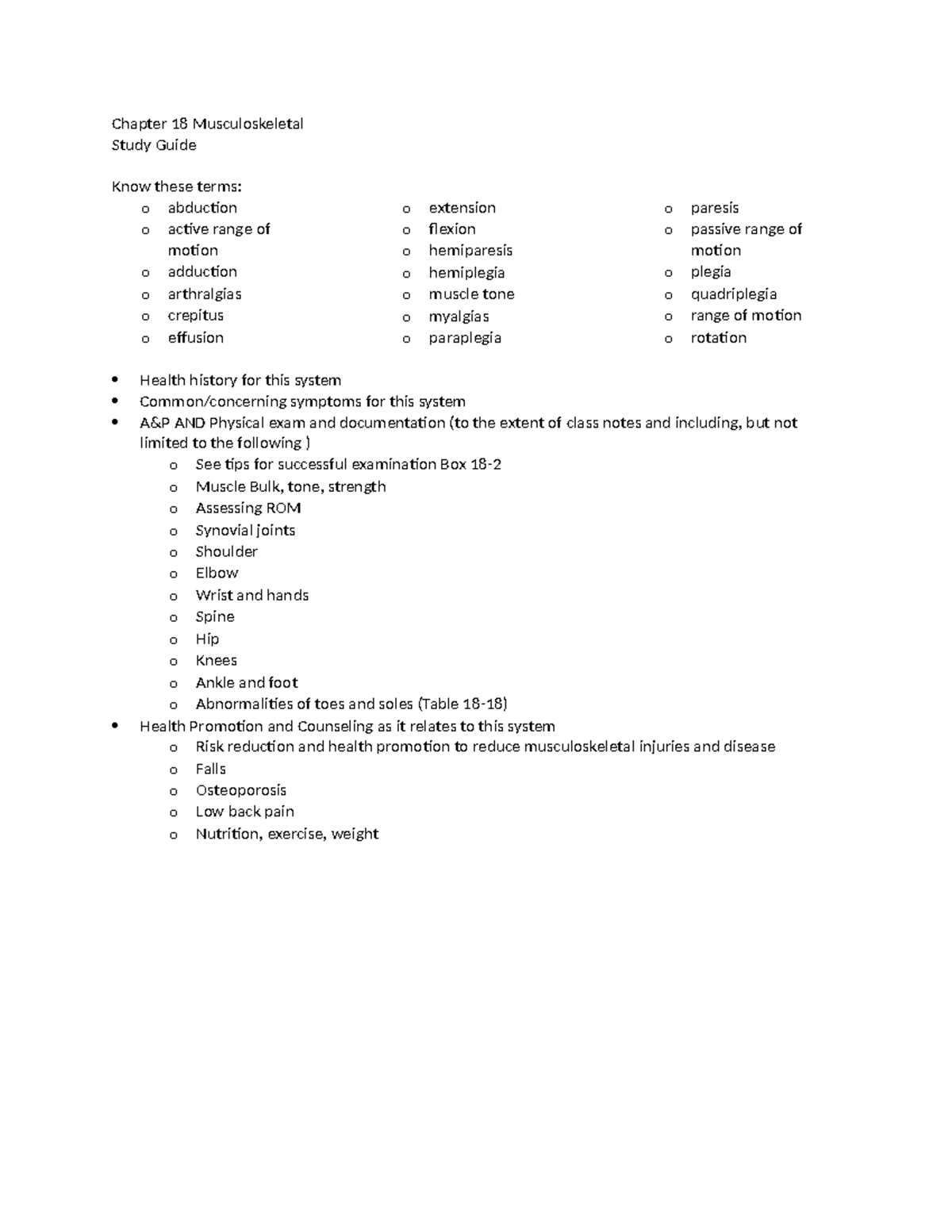 Musculoskeletal Study Guide (Chapter 18) - Key Concepts & Terms - Studocu