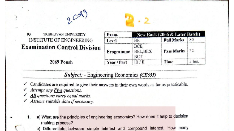 Engineering Economics Exam (CE655) - Full Marks 80, Part II - Studocu