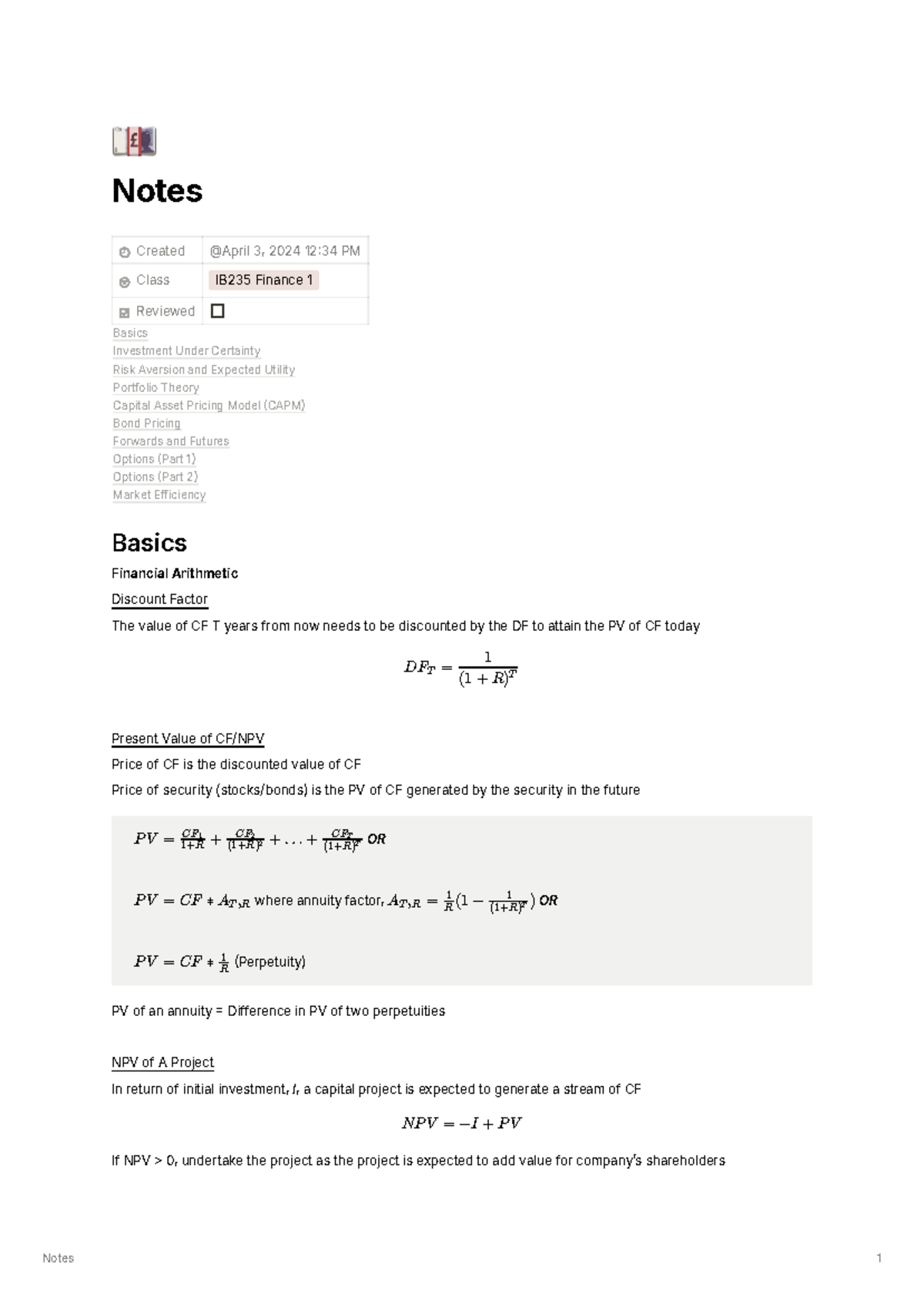 Finance IB235 Class Notes: Key Concepts in Financial Arithmetic - Studocu